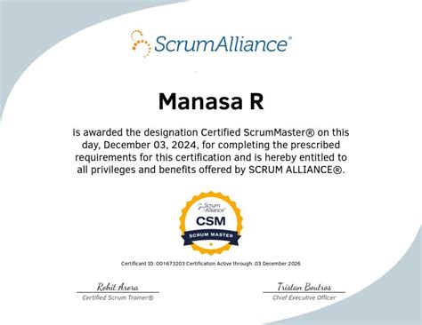 Manasa Ramesh On Linkedin Csm Scrummaster Scrumalliance Knowledgehut