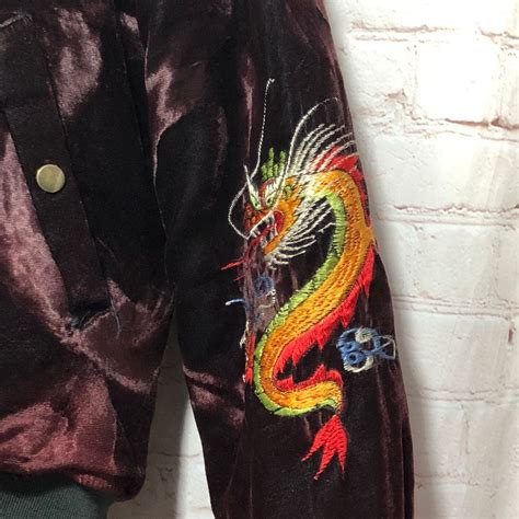 Velvet Korea Souvenir Bomber Jacket With Dragon Embroidery Small Fit