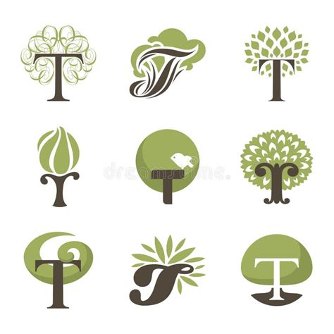 Tree Design Elements Vector Logo Templates Set Stock Vector Illustration Of Graphic Leaf
