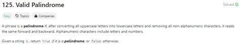 Leetcode 125 Valid Palindrome Java