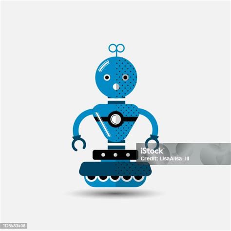 회색 배경에 고립 된 평면 스타일에 재미 있는 벡터 로봇 아이콘 Chatbot 아이콘 빈티지 친절 한 인공 지능 로봇의 귀여운