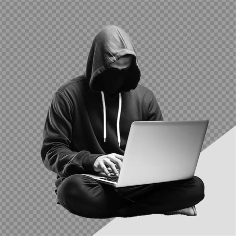 Hacker Com Capuz Usando Laptop Png Isolado Em Fundo Transparente PSD Premium