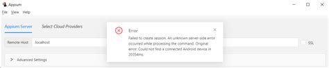 Appium Could Not Find Online Devices Encountered Internal Error