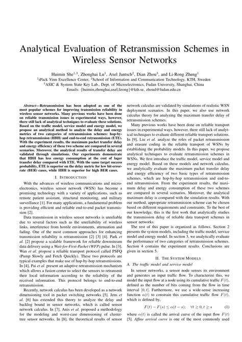 Pdf Analytical Evaluation Of Retransmission Schemes In Wireless Sensor Networks