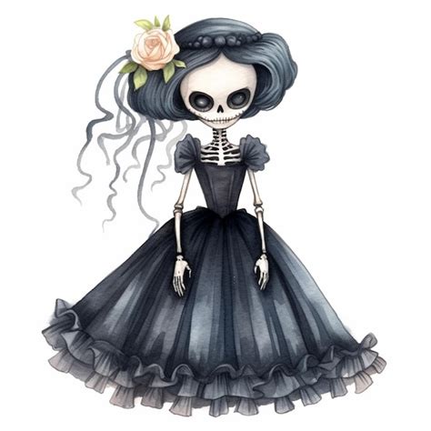 Premium Ai Image A Drawing Of A Skeleton Girl In A Black Dress With A