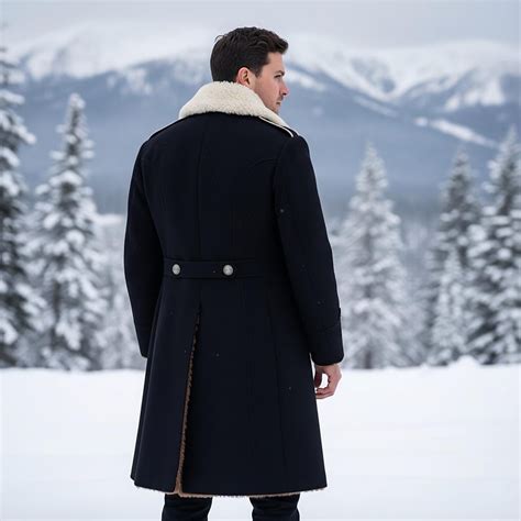Wool Military Great Long Coat With Fur Collar And Full Fur Lining Warm
