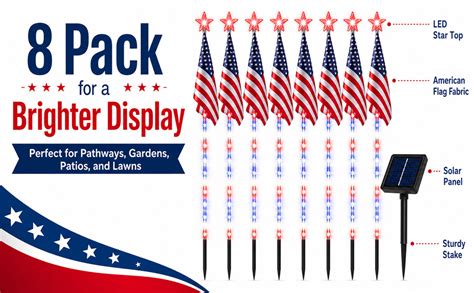 8 Pack Solar American Flag Lights American Flag Pathway