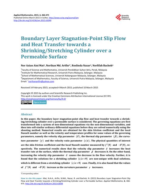 Pdf Boundary Layer Stagnation Point Slip Flow And Heat Transfer Towards A Shrinkingstretching