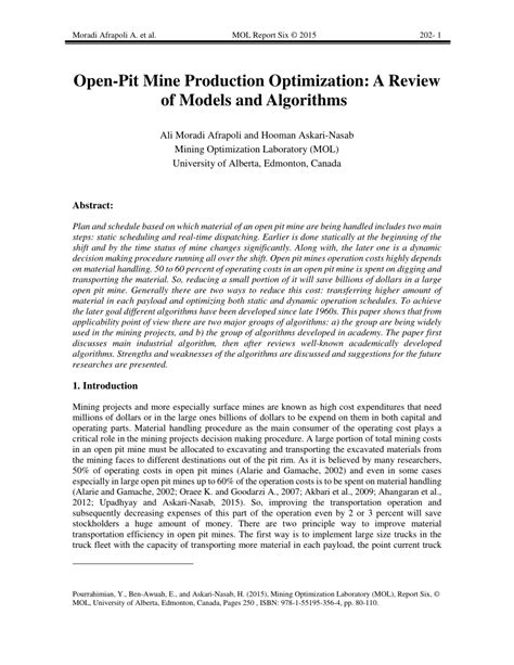 Pdf Open Pit Mine Production Optimization A Review Of Models And Algorithms