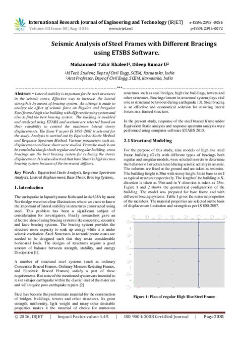 Pdf Seismic Analysis Of Steel Frames With Different Bracings Using Etsbs Software