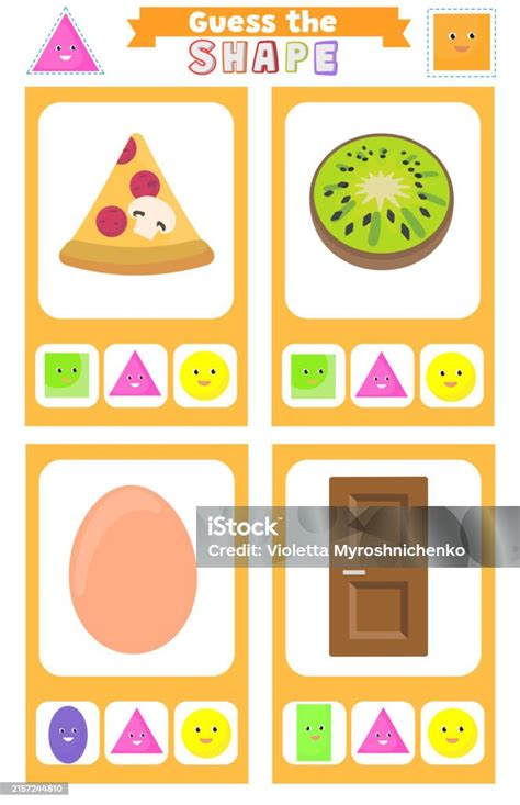 어린이를위한 교육 게임 모양 추측 기하학적 인물과 사물 워크 시트 타원형 원 삼각형 사각형 사각형 0명에 대한 스톡 벡터 아트 및 기타 이미지 Istock