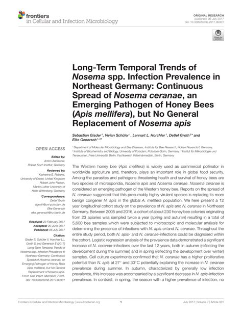 Pdf Long Term Temporal Trends Of Nosema Spp Infection Prevalence In Northeast Germany