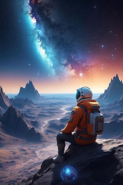 Premium Photo Man Sitting On Planet And Admiring View Of Space With Stars Created Using