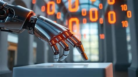 Robotic Arm Casting Vote In Ballot Box During Elections Binary Code
