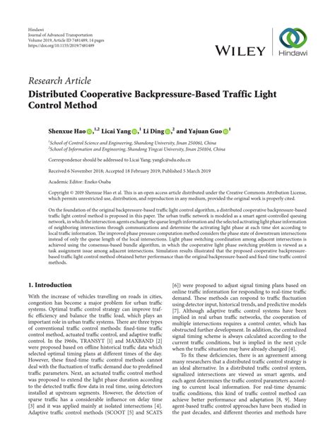 Pdf Distributed Cooperative Backpressure Based Traffic Light Control