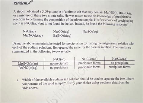 Solved A Student Obtained A 300 G Sample Of A Nitrate Salt