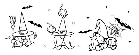 Halloween Vector Gnome In Hat With Candy Bat Spider Web Broom