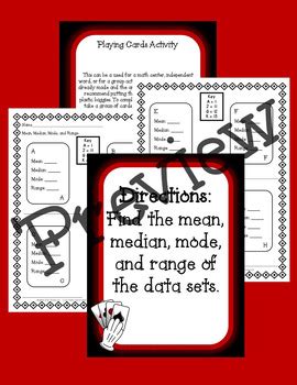 Finding Mean Median Mode And Range Using Playing Cards TpT