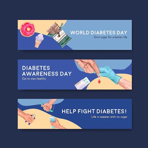 광고 및 마케팅 수채화 벡터 일러스트 레이 션에 대 한 세계 당뇨병의 날 컨셉 디자인 배너 템플릿 무료 벡터