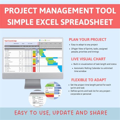 Simple Project Plan Excel Template Etsy