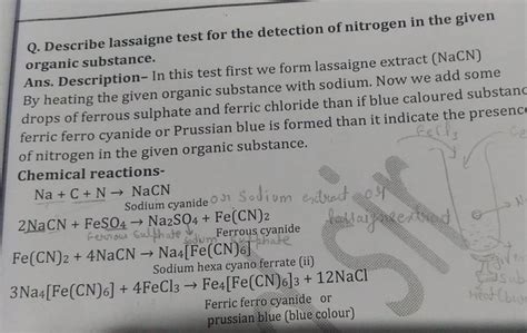 Q Describe Lassaigne Test For The Detection Of Nitrogen In The Given Org