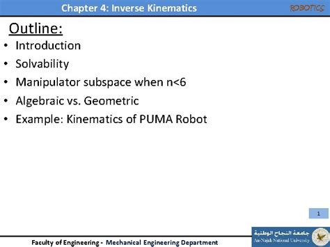 chapter 4 inverse kinematics robotics outline introduction solvability