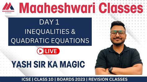 Icse 2023 Class 10 Mathematics Revision Day 1 Maaheshwari Classes Yash Maheshwari