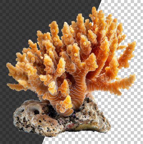Premium Psd Branching Orange Coral With Detailed Polyps On Rock On