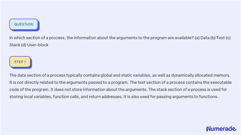 Solvedin Which Section Of A Process The Information About The Arguments To The Program Are