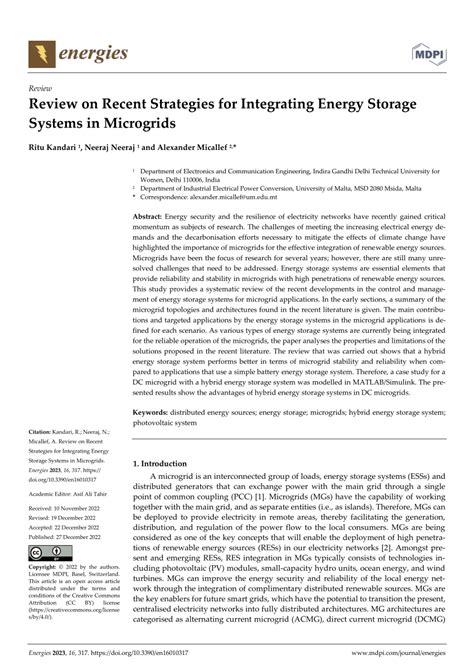 Pdf Review On Recent Strategies For Integrating Energy Storage Systems In Microgrids