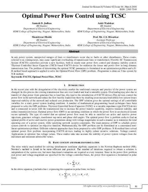 pdf optimal power flow control using tcsc