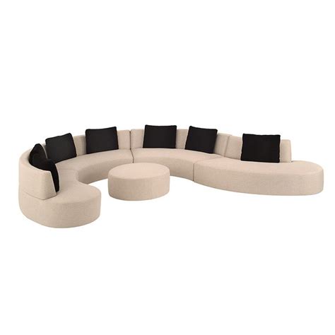 Contemporary White Sectional Sofa With Round Ottomans