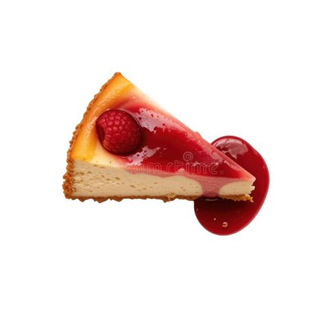 Luscious Slice Of Cheesecake Topped With Raspberry Sauce And Fruit Stock Illustration