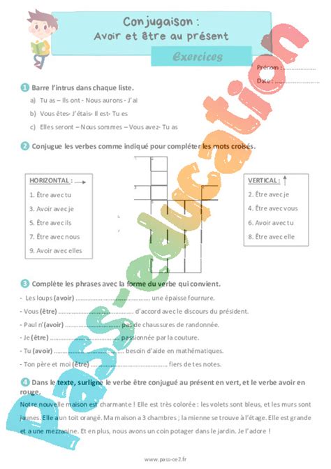 Avoir Et être Au Présent Exercices De Conjugaison Pour Le Ce2 Cycle