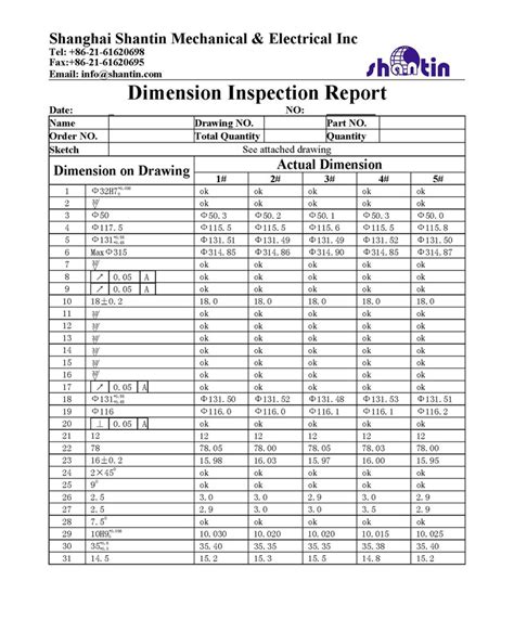 Dimension Inspection Reportshanghai Shantin