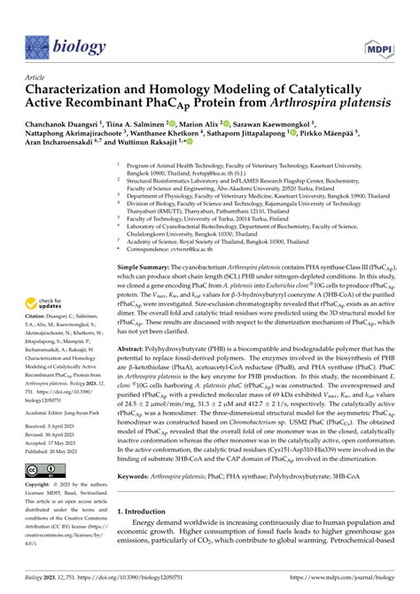 Pdf Characterization And Homology Modeling Of Catalytically Active Recombinant Phacap Protein