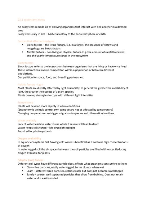 Ecosystems Ecosystem Notes And Questions 23 Ecosystems Notes An Ecosystem Is Made Up Of All