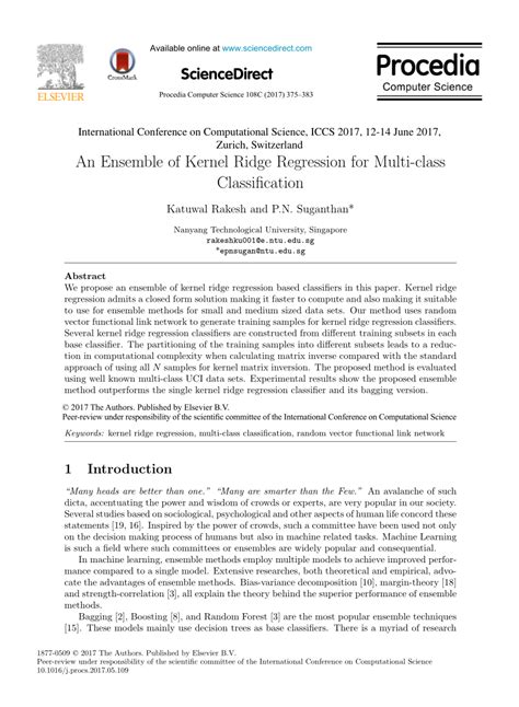 Pdf An Ensemble Of Kernel Ridge Regression For Multi Class Classification