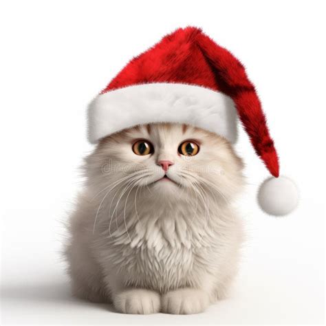 圣塔帽中白色小猫的三维绘制 库存例证 插画 包括有 帽子 圣诞节 着迷 魅力 波斯语 缩样 284623538