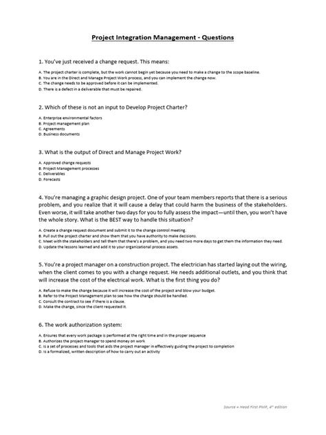 Quiz Project Integration Management Pdf