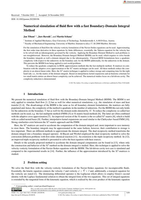 Pdf Numerical Simulation Of Fluid Flow With A Fast Boundary‐domain Integral Method