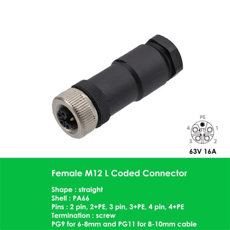 Female M12 L Coded Connector Field Wireable Shine Industry