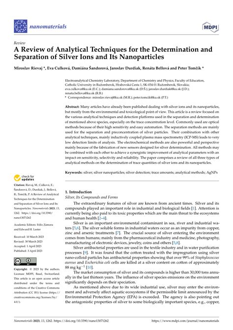 Pdf A Review Of Analytical Techniques For The Determination And Separation Of Silver Ions And