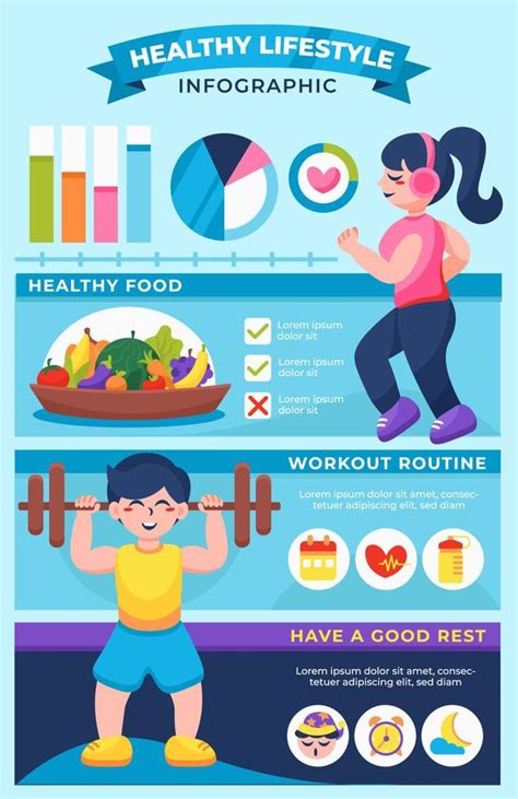 Healthy Lifestyle Infographic Set With Charts And Vector Image Hot