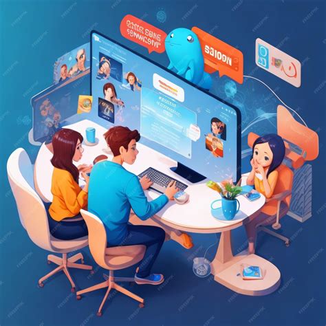 Premium Ai Image Animation Style Internet Browsing Friends Social Media Network Connection