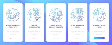 Blue Gradient Onboarding Mobile App Screen Depicting The Drawbacks Of Working Remotely Vector