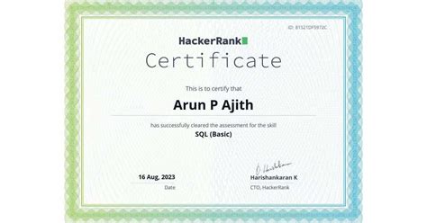 Sqlskills Hackerrankverified Arun P Ajith