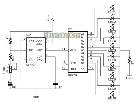 Rangkaian Lampu LED Berjalan Running LED Dengan IC4017
