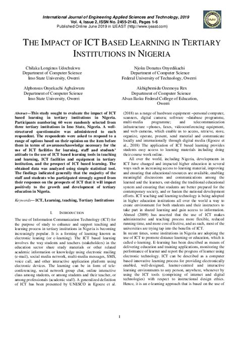 Pdf The Impact Of Ict Based Learning In Tertiary Institutions In Nigeria