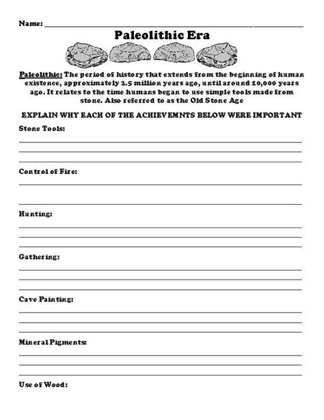 Paleolithic Era Worksheet Classful